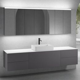 neoro n50 M&ouml;belanlage B: 220 cm mit 5 Ausz&uuml;gen, Waschtisch B: 58 cm wei&szlig; matt, mit Spiegelschrank f&uuml;r die Schweiz,,