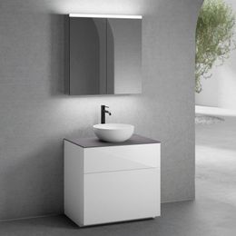 neoro n50 Unterschrank B: 80 cm mit 2 Ausz&uuml;gen, Waschtisch &Oslash; 45 cm wei&szlig; matt, mit Spiegelschrank f&uuml;r die Schweiz,,