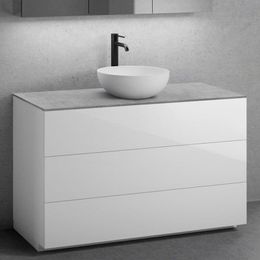 neoro n50 Unterschrank B: 120 cm mit 3 Ausz&uuml;gen, Waschtisch &Oslash; 40 cm wei&szlig; matt,, BN0064WM+BN0454WH+BN0404C3,