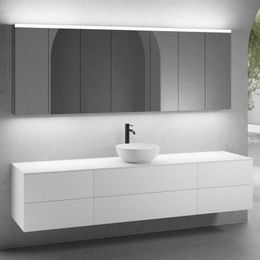 neoro n50 M&ouml;belanlage B: 220 cm mit 6 Ausz&uuml;gen, Waschtisch &Oslash; 40 cm wei&szlig; matt, mit Spiegelschrank f&uuml;r die Schweiz,,