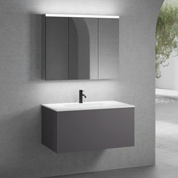 neoro n50 Unterschrank B: 100 cm mit 1 Auszug, Waschtisch mit 1 Hahnloch wei&szlig;, mit Spiegelschrank f&uuml;r die Schweiz,, BN0096WH+BN0433GR+BN0487MI,
