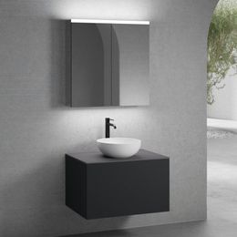neoro n50 Unterschrank B: 80 cm mit 1 Auszug, Waschtisch &Oslash; 45 cm wei&szlig; matt, mit Spiegelschrank,, BN0106WM+BN0432BM+BN0402GR+BN0473MI,