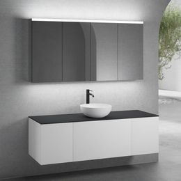 neoro n50 M&ouml;belanlage B: 160 cm mit 3 Ausz&uuml;gen, Waschtisch &Oslash; 40 cm wei&szlig; matt, mit Spiegelschrank f&uuml;r die Schweiz,,