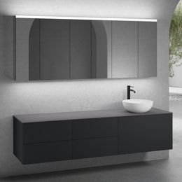 neoro n50 M&ouml;belanlage B: 200 cm mit 5 Ausz&uuml;gen, Waschtisch &Oslash; 45 cm wei&szlig; matt, mit Spiegelschrank f&uuml;r die Schweiz,,