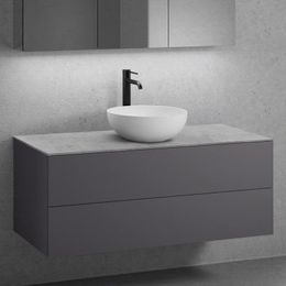 neoro n50 Unterschrank B: 120 cm mit 2 Ausz&uuml;gen, Waschtisch &Oslash; 45 cm wei&szlig; matt,, BN0106WM+BN0424GR+BN0404C3,