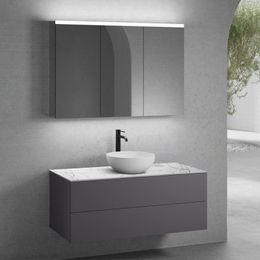 neoro n50 Unterschrank B: 120 cm mit 2 Ausz&uuml;gen, Waschtisch &Oslash; 40 cm wei&szlig; matt, mit Spiegelschrank f&uuml;r die Schweiz,,