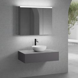 neoro n50 Unterschrank B: 100 cm mit 1 Auszug, Waschtisch &Oslash; 40 cm wei&szlig; matt, mit Spiegelschrank f&uuml;r die Schweiz,, BN0064WM+BN0413GR+BN0403C3+BN0487MI,