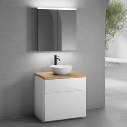 neoro n50 Unterschrank B: 80 cm mit 2 Ausz&uuml;gen, Waschtisch &Oslash; 40 cm wei&szlig; matt, mit Spiegelschrank f&uuml;r die Schweiz,,