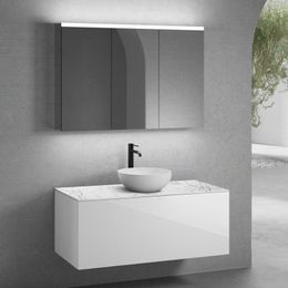 neoro n50 Unterschrank B: 120 cm mit 1 Auszug, Waschtisch &Oslash; 40 cm wei&szlig; matt, mit Spiegelschrank f&uuml;r die Schweiz,, BN0064WM+BN0434WH+BN0404C1+BN0488MI,