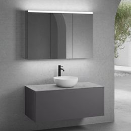 neoro n50 Unterschrank B: 120 cm mit 1 Auszug, Waschtisch &Oslash; 40 cm wei&szlig; matt, mit Spiegelschrank f&uuml;r die Schweiz,, BN0064WM+BN0434GR+BN0404C3+BN0488MI,