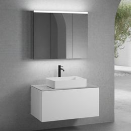 neoro n50 Unterschrank B: 100 cm mit 1 Auszug, Waschtisch B: 58 cm wei&szlig; matt, mit Spiegelschrank f&uuml;r die Schweiz,,