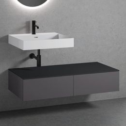 neoro n50 M&ouml;belanlage B: 120 cm mit 2 Ausz&uuml;gen, Waschtisch mit 1 Hahnloch wei&szlig; matt,, BN0137WM+2#BN0411GR+BN0404BM,