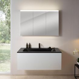 rivea Dia Unterschrank B: 121 cm mit 1 Auszug, Waschtisch mit 1 Hahnloch schwarz matt, mit n50 Spiegelschrank f&uuml;r die Schweiz,,