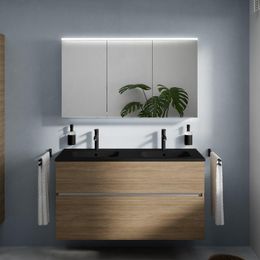 evineo ineo5 evo Unterschrank B: 120 cm mit 2 Ausz&uuml;gen, Slim-Doppelwaschtisch schwarz matt, mit ineo5 evo Spiegelschrank CH,,