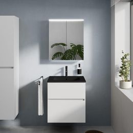 evineo ineo5 evo Unterschrank B: 60 cm mit 2 Ausz&uuml;gen, Slim-Waschtisch schwarz matt, mit ineo5 evo Spiegelschrank,,