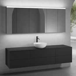 neoro n50 M&ouml;belanlage B: 200 cm mit 6 Ausz&uuml;gen, Waschtisch &Oslash; 40 cm wei&szlig; matt, mit Spiegelschrank f&uuml;r die Schweiz,,