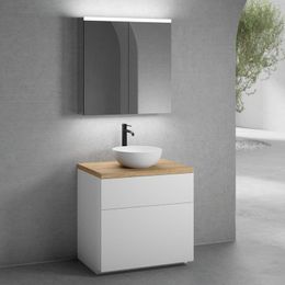 neoro n50 Unterschrank B: 80 cm mit 2 Ausz&uuml;gen, Waschtisch &Oslash; 40 cm wei&szlig; matt, mit Spiegelschrank f&uuml;r die Schweiz,,