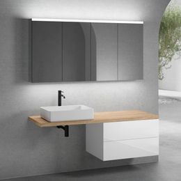 neoro n50 M&ouml;belanlage B: 160 cm, Unterschrank B: 80 cm mit 2 Ausz&uuml;gen, Waschtisch B: 58 cm wei&szlig; matt, mit Spiegelschrank f&uuml;r die Schweiz,,