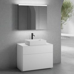 neoro n50 Unterschrank B: 100 cm mit 2 Ausz&uuml;gen, Waschtisch B: 58 cm wei&szlig; matt, mit Spiegelschrank f&uuml;r die Schweiz,,