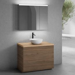 neoro n50 Unterschrank B: 100 cm mit 2 Ausz&uuml;gen, Waschtisch &Oslash; 40 cm wei&szlig; matt, mit Spiegelschrank f&uuml;r die Schweiz,,