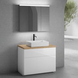 neoro n50 Unterschrank B: 100 cm mit 2 Ausz&uuml;gen, Waschtisch B: 58 cm wei&szlig; matt, mit Spiegelschrank f&uuml;r die Schweiz,,
