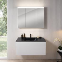 rivea Dia Unterschrank B: 101 cm mit 1 Auszug, Waschtisch mit 1 Hahnloch schwarz matt, mit n50 Spiegelschrank f&uuml;r die Schweiz,,