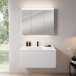 rivea Dia Unterschrank B: 101 cm mit 1 Auszug, Waschtisch mit 1 Hahnloch wei&szlig;, mit n50 Spiegelschrank f&uuml;r die Schweiz,, BR0038WM+BR0050WH+BN0487MI,