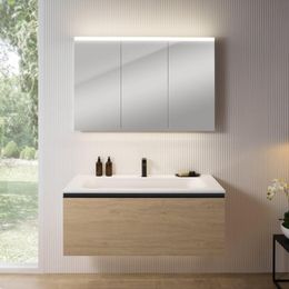 rivea Dia Unterschrank B: 121 cm mit 1 Auszug, Waschtisch mit 1 Hahnloch wei&szlig; matt, mit n50 Spiegelschrank f&uuml;r die Schweiz,,
