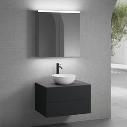 neoro n50 Unterschrank B: 80 cm mit 2 Ausz&uuml;gen, Waschtisch &Oslash; 45 cm wei&szlig; matt, mit Spiegelschrank f&uuml;r die Schweiz,,