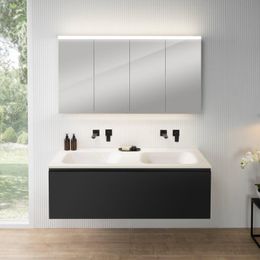 rivea Dia Unterschrank B: 141 cm mit 1 Auszug, Doppelwaschtisch ohne Hahnloch wei&szlig;, mit n50 Spiegelschrank f&uuml;r die Schweiz,,