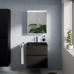 evineo ineo5 evo Unterschrank B: 60 cm mit 2 Ausz&uuml;gen, Slim-Waschtisch schwarz matt, mit ineo5 evo Spiegelschrank,,