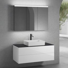 neoro n50 Unterschrank B: 120 cm mit 2 Ausz&uuml;gen, Waschtisch B: 58 cm wei&szlig; matt, mit Spiegelschrank f&uuml;r die Schweiz,,