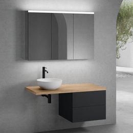 neoro n50 M&ouml;belanlage B: 120 cm, Unterschrank B: 60 cm mit 2 Ausz&uuml;gen, Waschtisch &Oslash; 45 cm wei&szlig; matt, mit Spiegelschrank,,
