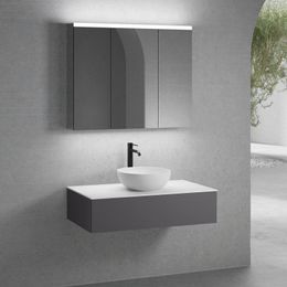 neoro n50 Unterschrank B: 100 cm mit 1 Auszug, Waschtisch &Oslash; 40 cm wei&szlig; matt, mit Spiegelschrank f&uuml;r die Schweiz,, BN0064WM+BN0413GR+BN0403WH+BN0487MI,