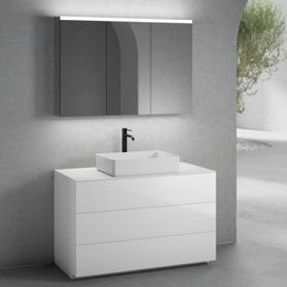 neoro n50 Unterschrank B: 120 cm mit 3 Ausz&uuml;gen, Waschtisch B: 58 cm wei&szlig; matt, mit Spiegelschrank,, BN0065WM+BN0454WH+BN0404WM+BN0475MI,