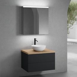 neoro n50 Unterschrank B: 80 cm mit 2 Ausz&uuml;gen, Waschtisch &Oslash; 45 cm wei&szlig; matt, mit Spiegelschrank f&uuml;r die Schweiz,,
