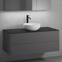 neoro n50 Unterschrank B: 120 cm mit 2 Ausz&uuml;gen, Waschtisch &Oslash; 45 cm wei&szlig; matt,, BN0106WM+BN0424GR+BN0404BM,