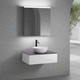 neoro n50 Unterschrank B: 80 cm mit 1 Auszug, Waschtisch &Oslash; 40 cm wei&szlig; matt, mit Spiegelschrank,, BN0064WM+BN0412WH+BN0402GR+BN0473MI,