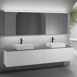 neoro n50 M&ouml;belanlage B: 240 cm mit 2 Ausz&uuml;gen, 2 Waschtische B: 58 cm wei&szlig; matt, mit Spiegelschrank f&uuml;r die Schweiz,,