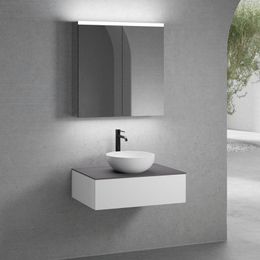 neoro n50 Unterschrank B: 80 cm mit 1 Auszug, Waschtisch &Oslash; 40 cm wei&szlig; matt, mit Spiegelschrank f&uuml;r die Schweiz,, BN0064WM+BN0412WM+BN0402GR+BN0486MI,