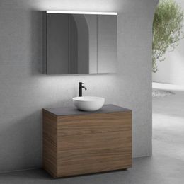 neoro n50 Unterschrank B: 100 cm mit 2 Ausz&uuml;gen, Waschtisch &Oslash; 40 cm wei&szlig; matt, mit Spiegelschrank f&uuml;r die Schweiz,,