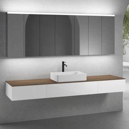 neoro n50 M&ouml;belanlage B: 220 cm mit 3 Ausz&uuml;gen, Waschtisch B: 58 cm wei&szlig; matt, mit Spiegelschrank f&uuml;r die Schweiz,,