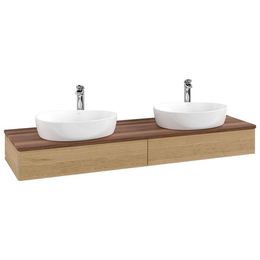 Villeroy & Boch Villeroy und Boch Antao Waschtisch-Unterschrank L17152HN mit Beleuchtung mit Struktur, 160x19x50cm, Hahnlochbohrung, Waschbeckenplattenfarbe warm walnut, honey oak