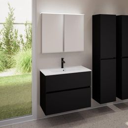 evineo ineo5 evo Unterschrank B: 80 cm mit 2 Ausz&uuml;gen, Slim-Waschtisch wei&szlig; matt, mit ineo Spiegelschrank,, BE0835WM+BE0957BM+BEA002MI,