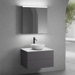 neoro n50 Unterschrank B: 80 cm mit 2 Ausz&uuml;gen, Waschtisch &Oslash; 45 cm wei&szlig; matt, mit Spiegelschrank f&uuml;r die Schweiz,,