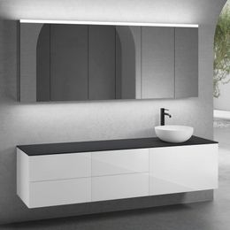 neoro n50 M&ouml;belanlage B: 200 cm mit 5 Ausz&uuml;gen, Waschtisch &Oslash; 45 cm wei&szlig; matt, mit Spiegelschrank f&uuml;r die Schweiz,,