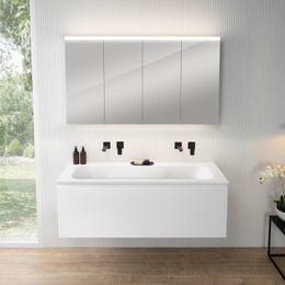 rivea Dia Unterschrank B: 141 cm mit 1 Auszug, Waschtisch ohne Hahnloch wei&szlig; matt, mit n50 Spiegelschrank f&uuml;r die Schweiz,,