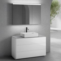 neoro n50 Unterschrank B: 120 cm mit 3 Ausz&uuml;gen, Waschtisch B: 58 cm wei&szlig; matt, mit Spiegelschrank,, BN0065WM+BN0454WH+BN0404C3+BN0475MI,