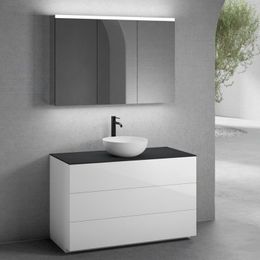 neoro n50 Unterschrank B: 120 cm mit 3 Ausz&uuml;gen, Waschtisch &Oslash; 45 cm wei&szlig; matt, mit Spiegelschrank f&uuml;r die Schweiz,,
