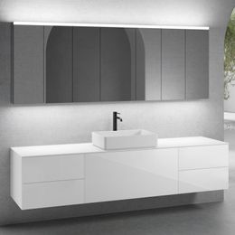 neoro n50 M&ouml;belanlage B: 220 cm mit 5 Ausz&uuml;gen, Waschtisch B: 58 cm wei&szlig; matt, mit Spiegelschrank f&uuml;r die Schweiz,,